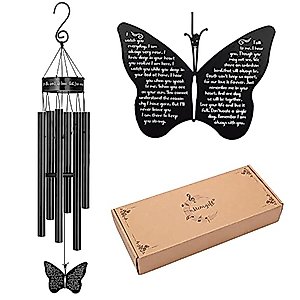 Memorial Butterfly Wind Chimes for Loss of Father Mother Wife Bereavement Sympathy Gift of Love One Mom Dad Daughter Outdoor Large Chimes for Patio Garden Porch Yard Black
