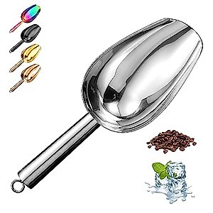 Metal Ice Scoop 3 Oz, Small Stainless Steel Ice scooper for Ice Maker Ice Bucket Kitchen Freezer Bar Party Wedding, Multipurpose for Popcorn Scoop,Flour Scoop,Dog Food Scoop (3 OZ, Silver)