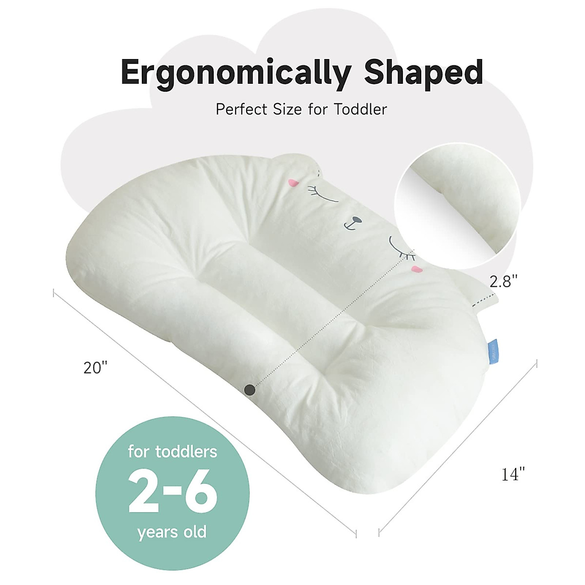 Choc chick Toddler Pillow,20X14inches Machine Washable Soft Hypoallergenic Kids Pillows,Child Cute Animal Perfect Toddler Pillows for Sleeping 2 Year Old (Cat)