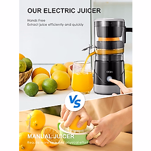 QCen Electric Citrus Juicer, Portable Orange Squeezer for Orange, Lemon, Grapefruit, One Touch Operation, Easy to Use and Clean, Electric Orange Juicer with Cleaning Brush (Black)