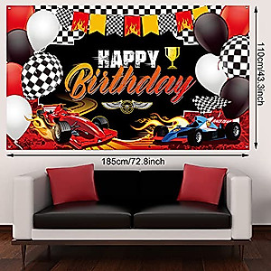Car Racing Happy Birthday Backdrop Car Themed Birthday Party Decorations Racing Party Photo Background Racing Theme Party Supplies for Birthday Party Photography Decor, 72.8 x 43.3 Inches