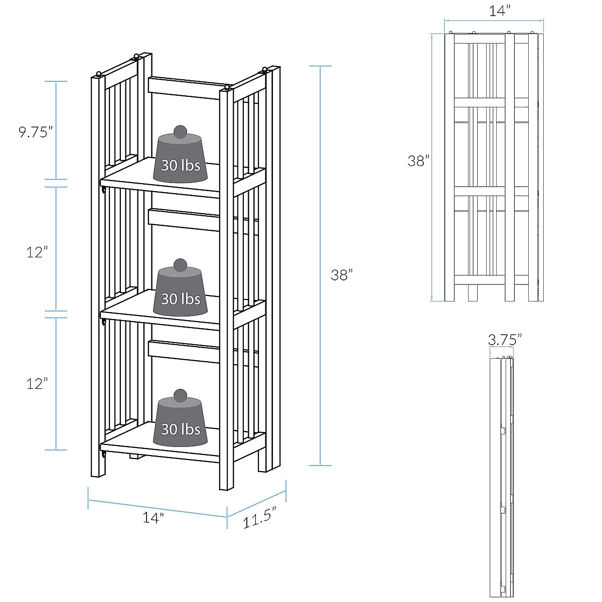 Casual Home 3-Shelf Folding Bookcase (14" Wide)-Mahagony