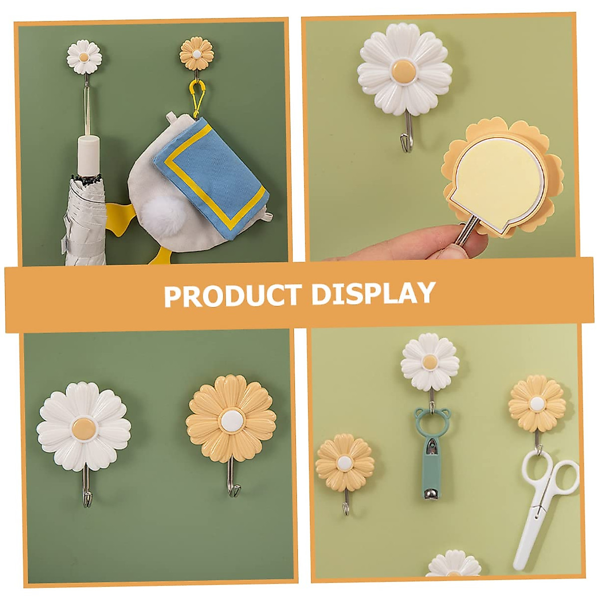 Parliky 4Pcs Decorative Daisy Adhesive Wall Hooks Strongly Adhesive Punch Hangers for Clothes Hats Towels Cute Wall Mounts for Home Decor
