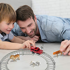 ArtCreativity Battery Operated SUV Playset for Kids, Adventure Play Set with 3 Animal Figurines, 10 Tracks, and SUV Safari Car with Lights and Sounds, Best Car Gifts for Boys and Girls