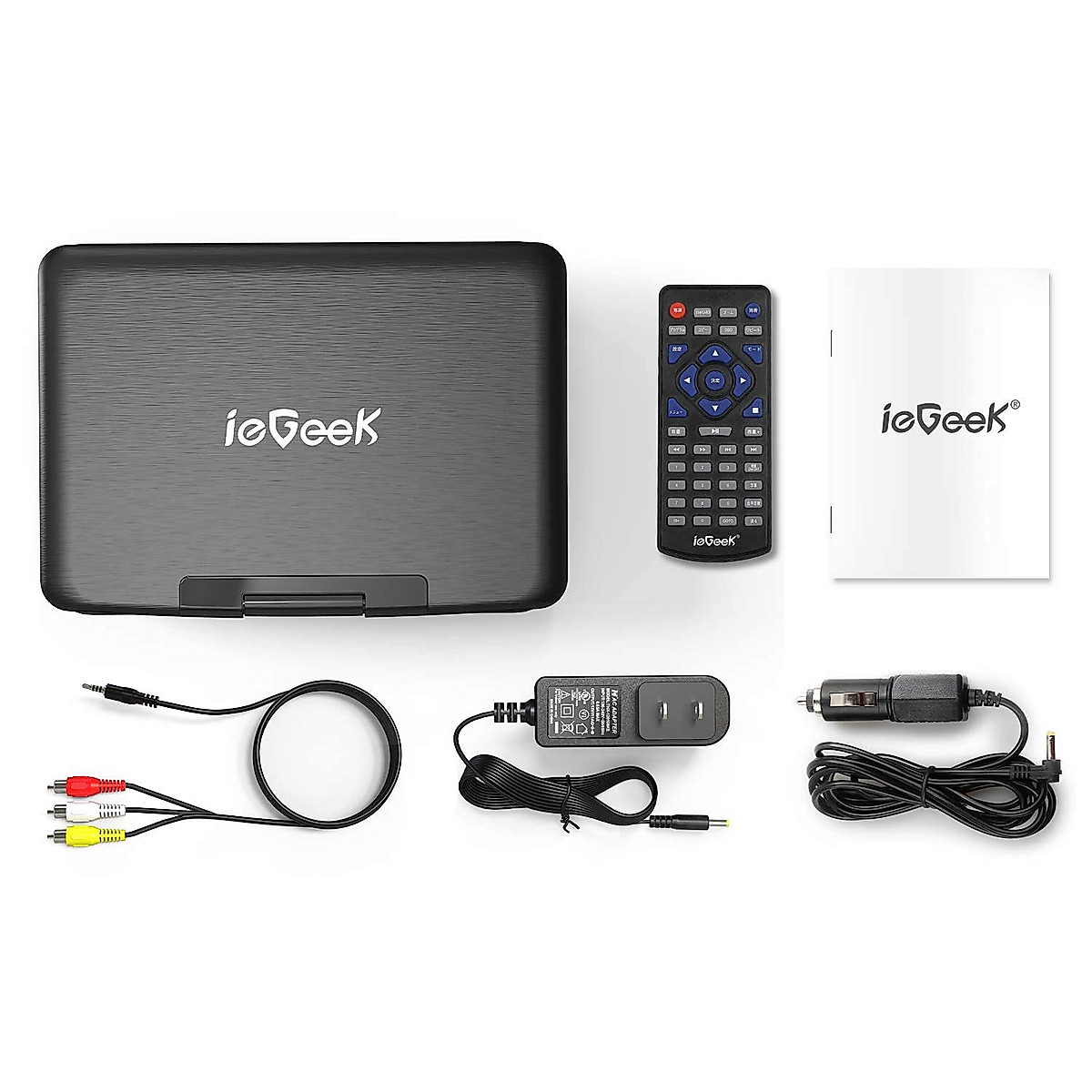 ieGeek Portable DVD Player 12.5", with 10.5" HD Swivel Screen, Car Travel DVD Players 5 Hrs Rechargeable Battery, Region-Free Video Player for Kids Elderly, Remote Control, Sync TV, USB&SD, Black
