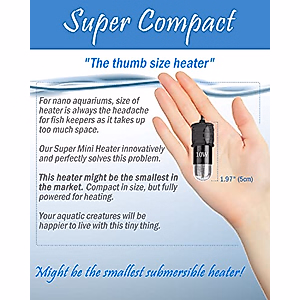 Kulife 5V/2A USB Powered 10W Super Mini Fish Tank Heater Adjustable Submersible Aquarium Heater Betta Heater Turtle Heater with LED Display Thermostat - for up to 1 Gallon Tanks