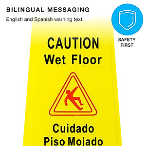 Bolthead Industrial Caution Wet Floor Signs | 2-Sided Bilingual Warning, Piso Mojado | Slip & Fall Accident Prevention | 3 Pack