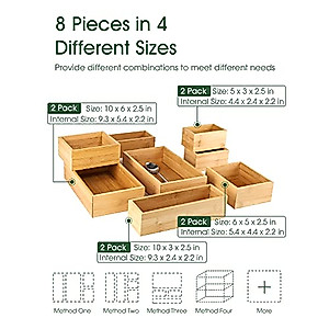 Kootek 8 Pcs Bamboo Drawer Organizer and 4 Pack Refrigerator Organizer Bins