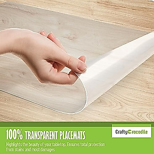 CraftyCrocodile Clear Plastic Placemats Set of 6 - Table Protector for Dining Room, Kitchen Counter, Office Desk, Painting Table, Shelves - Multi-Use, Flexible, Durable, Wipeable Plastic Sheets 18x12