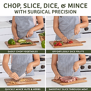 Prosper Culinary Santoku Knife 7 Inch Kitchen Knife for Chopping Vegetables and Meat - Bonded High Carbon Stainless Steel Design - Well-Balanced and Comfortable Japanese Chef Knives with Sheath