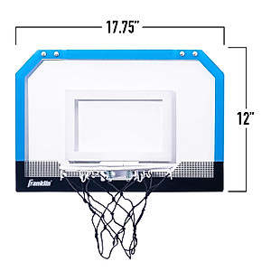 Franklin Sports Over the Door Indoor Basketball Hoop - Kids Mini Hoop for Bedroom - Steel Rim Mini Basket - Includes Ball and Pump - Blue