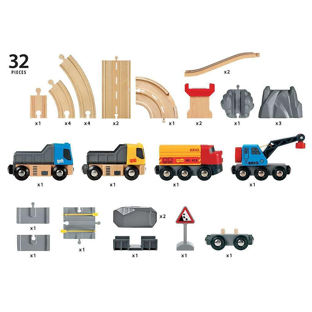 BRIO World 33210 - Rail & Road Loading Set - 32 Piece Wooden Train Set | Ideal for Kids Aged 3+ | with Special Crane Car & Flatbed Idea