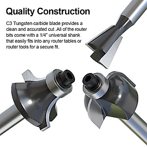 Fivepears 12 Pieces Tungsten Carbide Router Bit Set 1/4 Inch Shank for Beginners Woodworking, Include Straight, Dovetail, Chamfer, Cove, Flush Trim, Round Over, 90 V Grooving, Raised Panel Router Bit