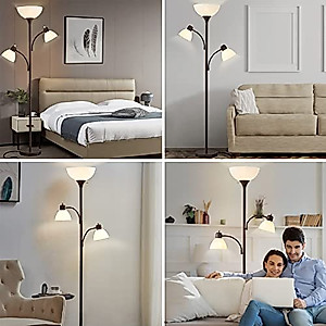Luvkczc Torchiere Floor Lamps for Living Room with 2 Reading Lamps, Modern Tall Standing Lamps, Industrial Bright Floor Lamp for Bedroom, Office, Dresser, 3 LED Bulbs Included