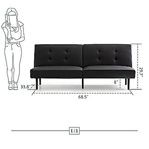 Edenbrook Gilman Futon - Futon Sofa Bed - Futon Couch - Small Futon - Living Room Furniture - Armless Sofa Bed Couch - Sofa – Black Faux Leather Futon