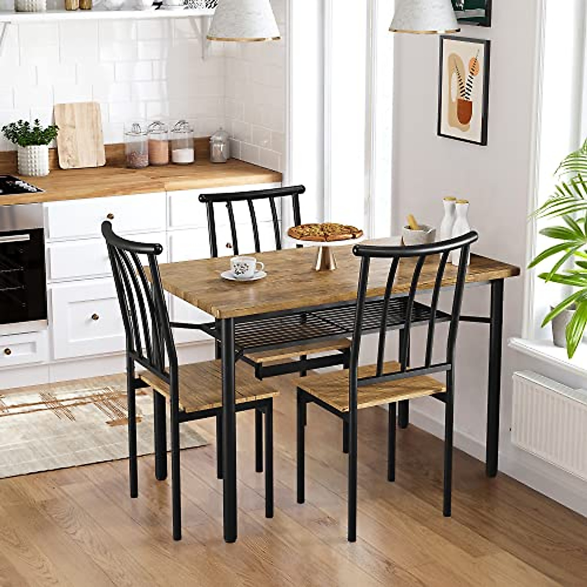 Amyove Dining Room Set for 4 Kitchen Table and Chairs for 4 with Storage Rack, Rustic