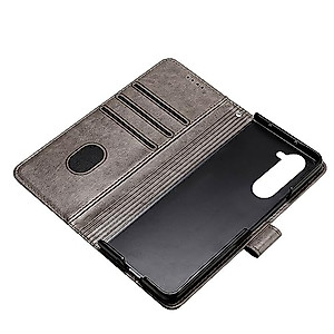 SATURCASE Case for Samsung Galaxy Z Fold 5, Sunflower Embossing PU Leather Flip Magnet Wallet Card Slots Protective Cover for Samsung Galaxy Z Fold 5 (HE-Gray)