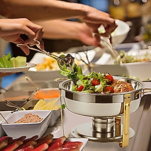 Amhier 5 Qt Chafing Dish Buffet Set with Stainless Steel Lid, Round Chafers and Buffet Warmers Sets with Food and Water Trays for Catering, Parties, Hotels and Weddings, Gold, 1 Pack