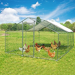 Large Metal Chicken Coop for 25 Chickens Walk in Poultry Cage Heavy Duty Spire Shaped Chicken Run House Outdoor Chicken Pen Wire Fence Enclosure for Yard with Waterproof & Anti-UV Cover 13x10x6.6Ft