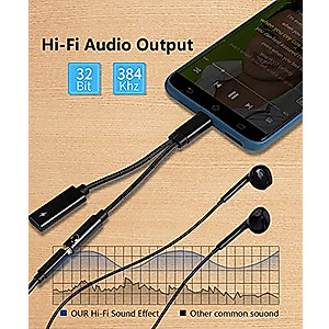USB C to 3.5mm Headphone and Charger Adapter, 2 in 1 USB C to 3.5mm Headphone Jack Adapter Hi-Res DAC and Fast Charging Dongle Compatible with Google Pixel 5 4 3 XL, Galaxy S22/S22+/S21, Note 10/20