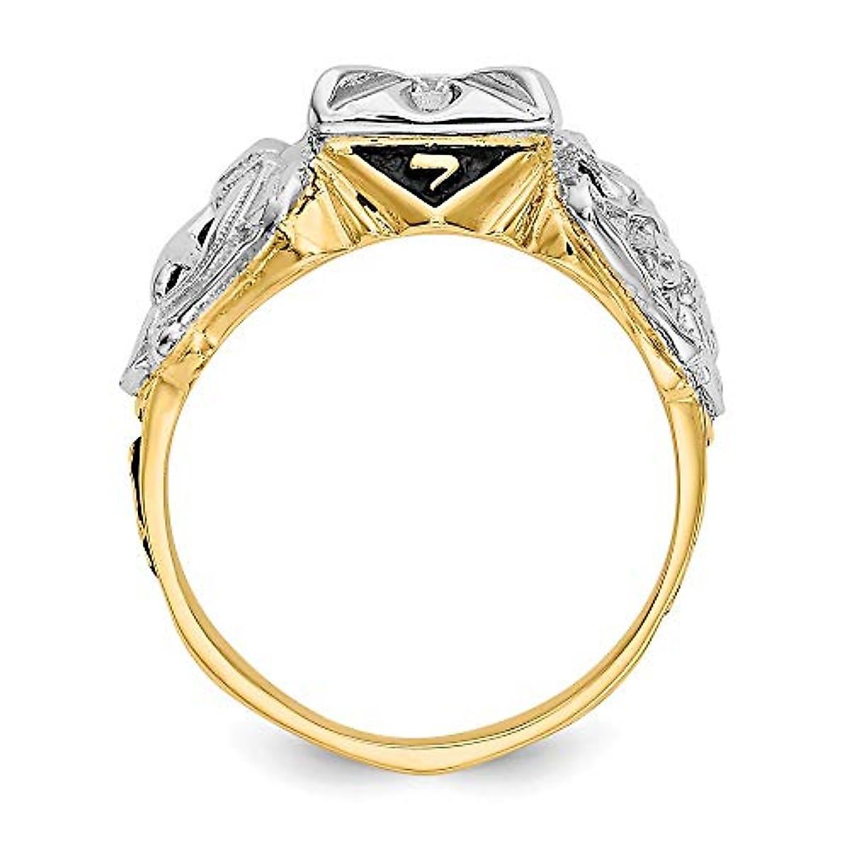 Size 12.5 - Solid 14k Yellow Gold AA Diamond Men's Simulated Masonic Ring (14mm) (1/5ct.)