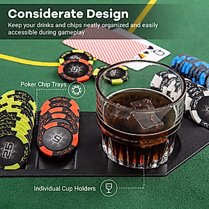 Giantex 79 x 36 Inch Poker Table Top, Foldable 8 Player Texas Holdem Poker Table Topper w/Carry Bag, Cup Holders, Chip Trays, Portable Anti-Slip Blackjack Card Board Poker Mat Layout for Casino