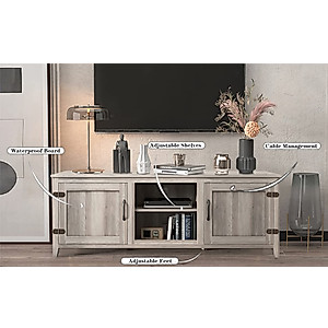 WESOME TV Stand for 50/55/60/65/70/75/80 TVs, Large Farmhouse Barn Door Wooden Media Console with Adjustable Shelves, Rustic TV Console Table Cabinet for Living Room Bedroom 70 Inch (Grey Wash)