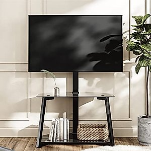 Floor TV Stand with Storage for 23-55 Inch TVs Universal Corner TV Stand for Media-Height Adjustable Glass Entertainment Center with Mount TV Stands Cable Management,VESA 400x400mm