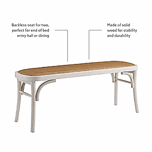 Linon White Bentwood Natural Woven Rattan Seat Hank Bench, White & Natural