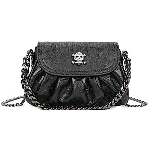 XingChen Women Studded Skull Gothic Crossbody Shoulder Bag Travel Leather Small Handbag Cellphone Purse(Black)