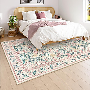 Wonnitar Machine Washable 5x7 Rug, Pink Rugs for Bedroom Girls, Boho Soft Floral Nursery Rug Non Slip, Indoor Ultra-Thin Floor Carpet Area Rug for Kid Room Living Room Dorm
