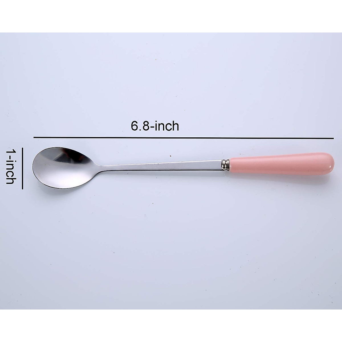 Goeielewe 3PCS Mixing Spoons for Coffee, Dessert, Ice Cream, Milkshake, Stainless Steel Iced Teaspoon with Ceramic Handle Tablespoons Espresso Cocktail Stirring Spoons, 6.8-Inch (Pink)