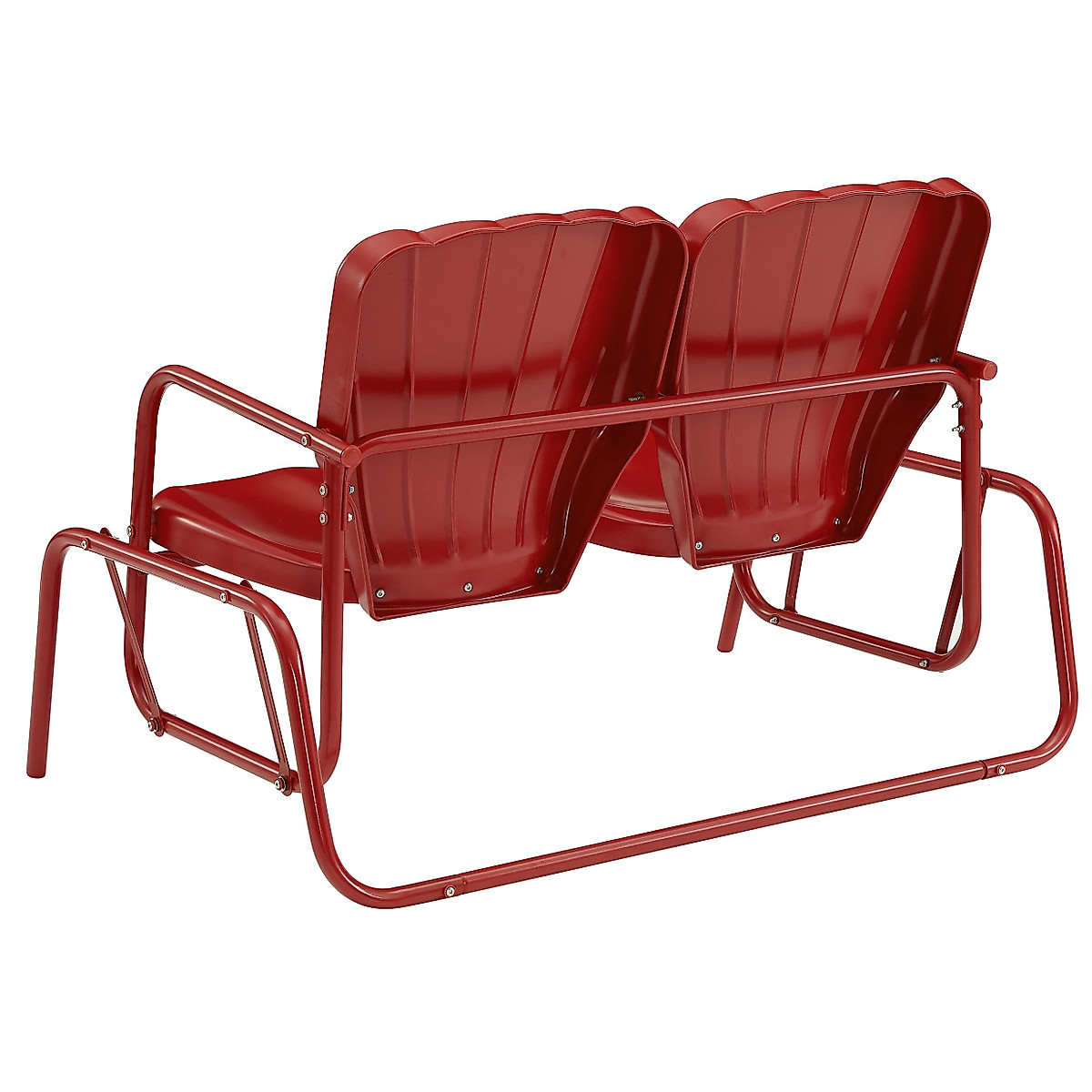 Crosley Furniture Ridgeland Retro Metal Outdoor Loveseat Glider, 2-Person Rocking Patio Bench for Porch, Bright Red Gloss