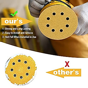 POTUINOM 100PCS 5 Inch 8 Hole Sanding Discs 80 Grit,Gold Round Hook and Loop Sandpaper for Random Orbital Sander