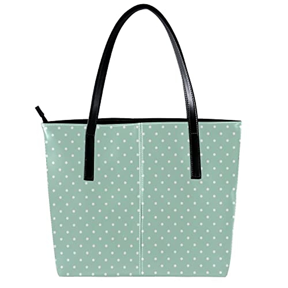 White Polka Dots on Mint Green Background Pattern Handbags for Women Large Purses Leather Tote Bag School Shoulder Bag