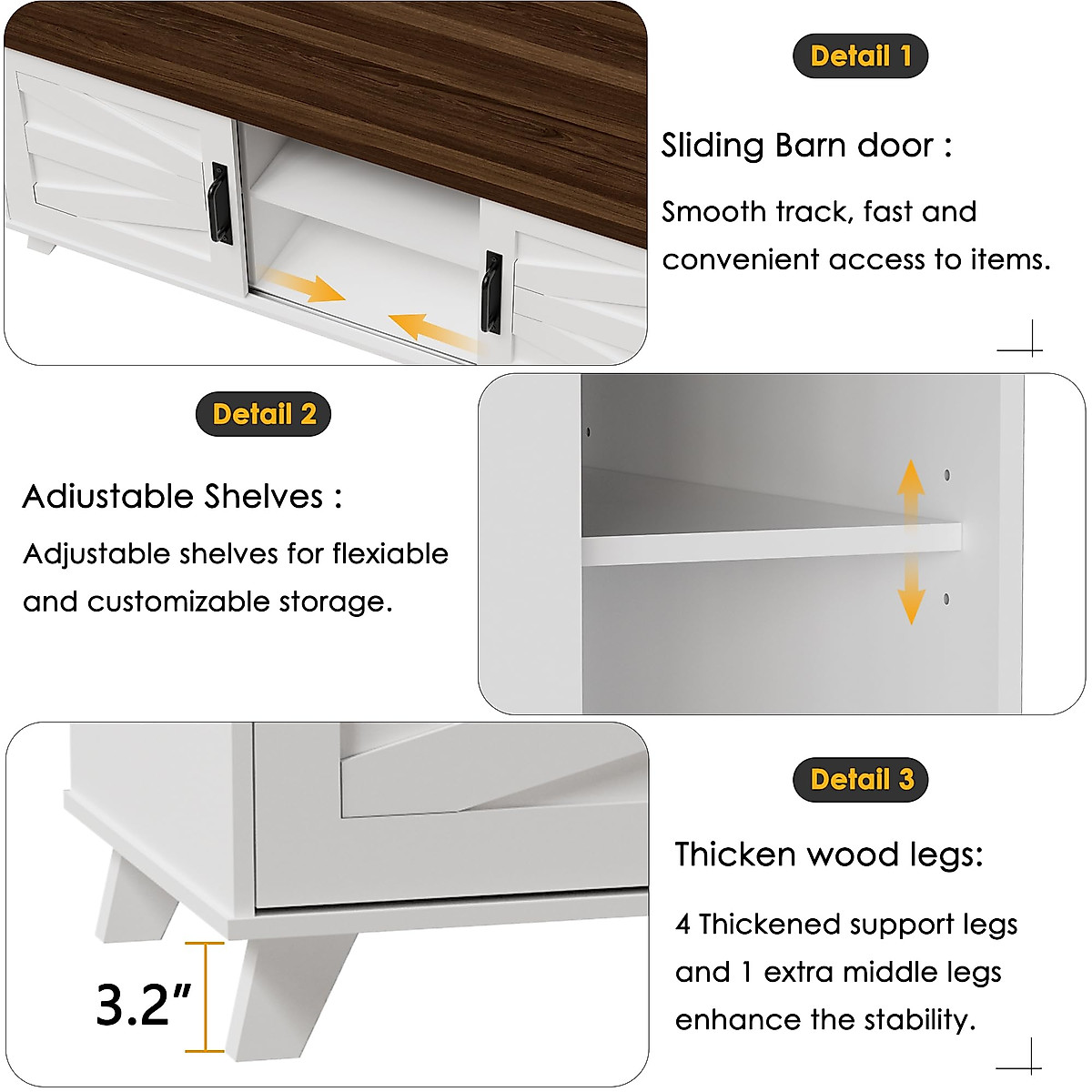 PAKASEPT Farmhouse Coffee Table with Sliding Barn Doors and Storage Cabinets Shelves, Center Table Rectangular Cocktail Table with Adjustable Shelves for Living Room, White