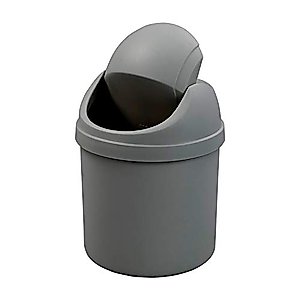 Qskely 2 L Plastic Mini Desktop Trash Can, Tiny Garbage Can with Swing Lid, Gray