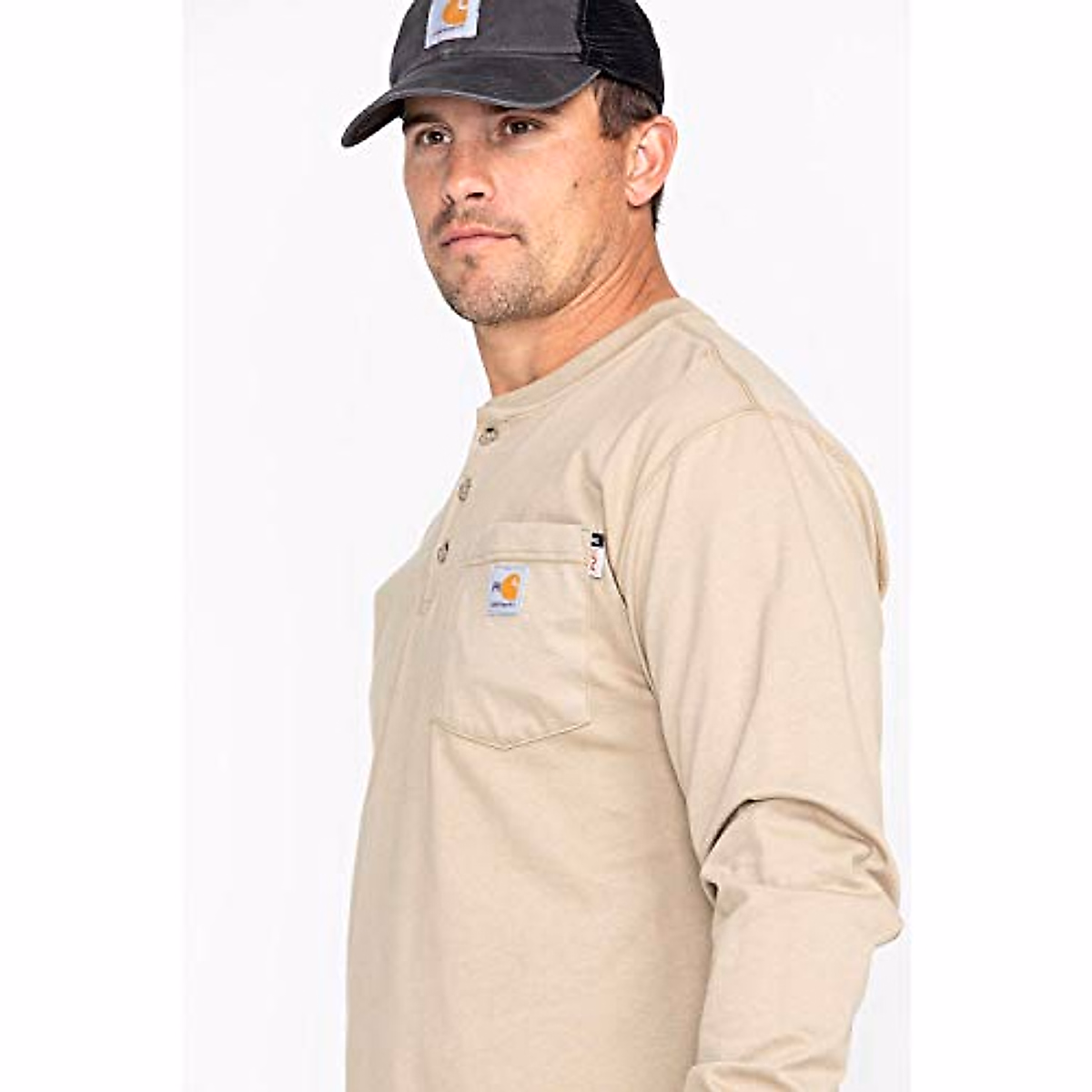 Carhartt mens Flame Resistant Force Cotton Long Sleeve Henley (Big & Tall) Shirt, Khaki, XX-Large Big Tall US