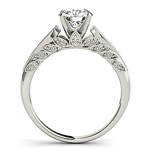 AHTAMOS Engagement Ring 1.5 CT Round Cut Graduated Floral Moissanite Engagement Rings for Women Platinum Plated Silver Size 6
