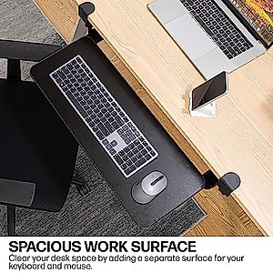 EBMaffinity Ergonomic Slide-Out Keyboard Tray Under Desk - Black Pull-Out Stand/Sit Keyboard and Mouse Tray with No-Drill Simple Installation C Mounts, Sleek Smartphone Stand Included
