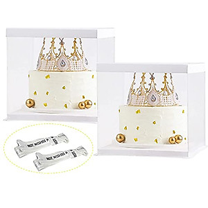 XININSUN 2Pcs Large Cake PET Clear Box, 10" X 10" X 9" with ribbon and pre-folded lid, for 8" cake packing carry, baking cookie display, Carry Tall Layer Gift, Festive Gift Box -White