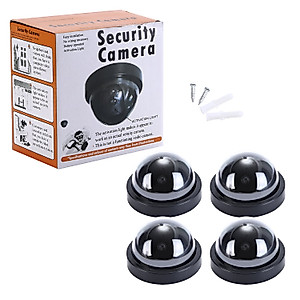 NONMON 4 Pack Dummy Fake Camera Security CCTV Dome Cameras with Flashing Red LED Light for Indoor Outdoor Home Business, Black