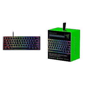 Razer Huntsman Mini 60% Gaming Keyboard + PBT Keycap + Coiled Cable Upgrade Set Bundle: Classic Black/Liner Optical - Classic Black