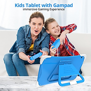 DOMATON Kids Tablet with Gamepad, 10 Inch Tablet for Kids, Android 12, Parental Control, Kid Contents Pre-Installed, 32GB(SD to 128GB), Case with Stand, Blue