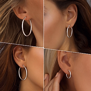 Gokeey Silver Earrings for Women Trendy, Hypoallergenic Silver Hoop Earrings for Women, Small Hoop Earrings Huggie Hoops Earrings for Jewelry Gifts 14mm 20mm 30mm 40mm