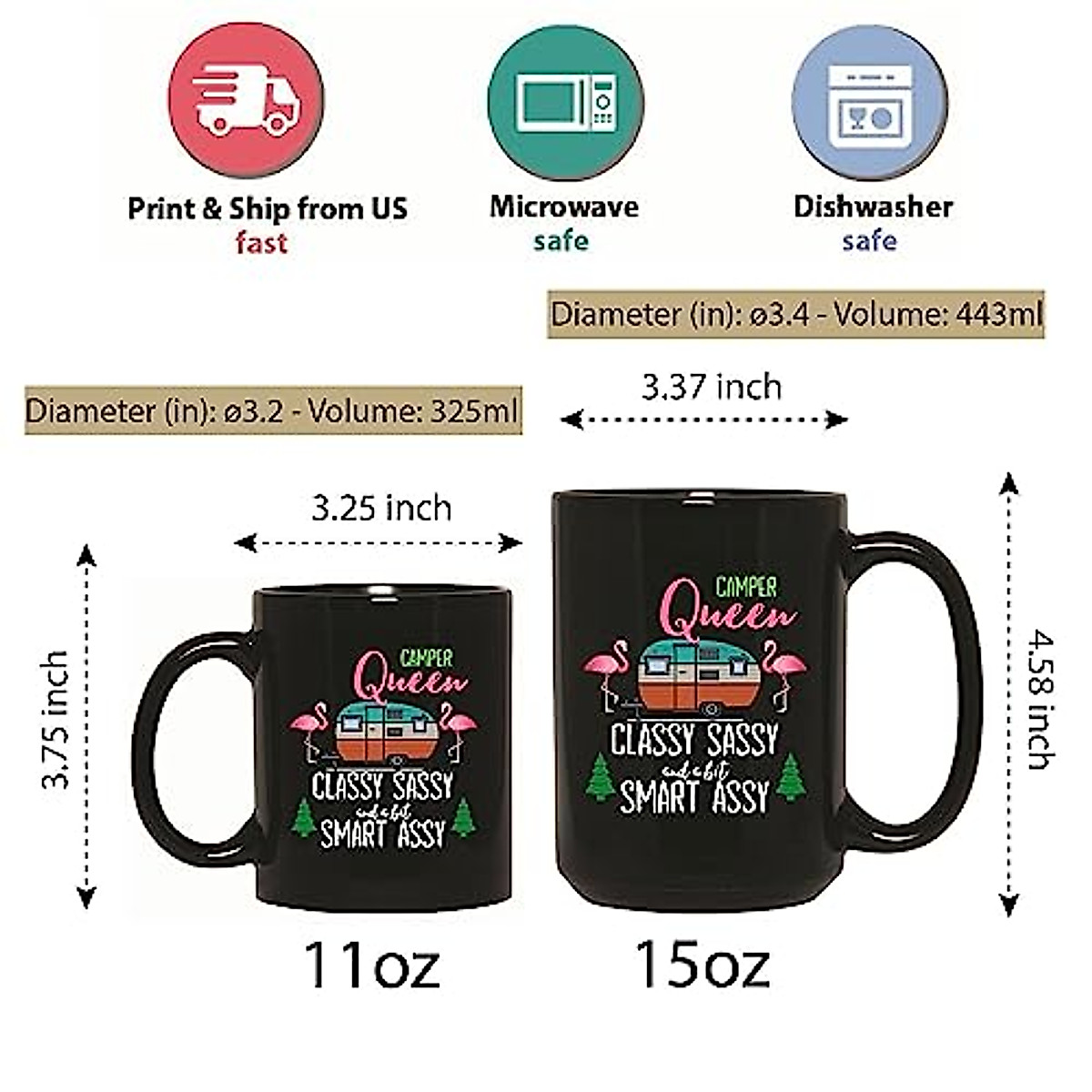 Gift for Camp Lovers Flamingo Graphic RV Camping with Classy Saucy and Smart Assy Humor 11oz 15oz Black Coffee Mug