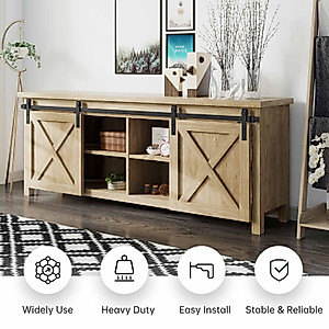 EaseLife 6 FT Cabinet Mini Sliding Double Barn Door Hardware Track Kit,Easy Install,Slide Smoothly Quietly,Apply for Storage Window TV Stand and Other Shielding (No Cabinet)