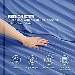 Nestl Split King Sheets for Adjustable Beds - 5 Piece Split King Sheets Set, Deep Pocket, Hotel Luxury, Extra Soft, Breathable and Cooling, Calm Blue Split King Bed Sheets