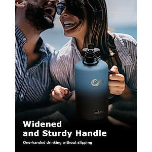 64oz Water Bottle Insulated with Straw & 2 Lids, INSPI Double Wall Vacuum Stainless Steel Metal Large Jug with Handle, Wide Mouth Flask Mug with Carry Pouch, Keep Cold Hot for Travel, Indigo Black