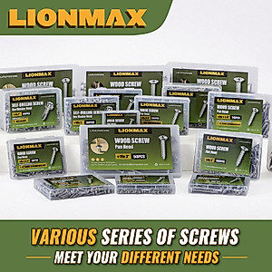 #8 × 1-1/4" Stainless Pan Head Screws 50 PCS, LIONMAX Stainless Steel Wood Screws, PH Drive, 304 Stainless Steel 18-8, Screws for Woodworking Project, Drive Bit Included